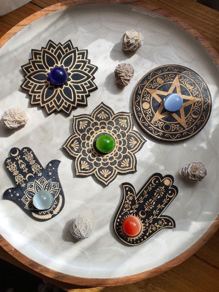 Wooden Crystal Holders with Crystal Sphere & Desert Rose Selenite ...